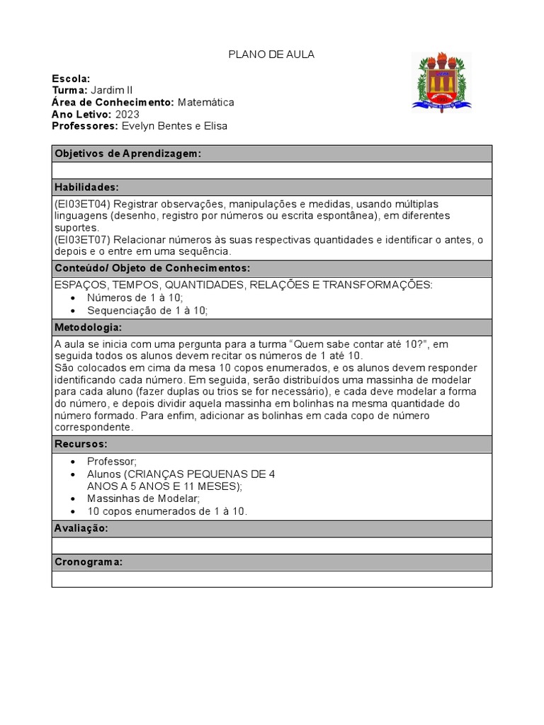 Plano De Aula Matematica Pdf