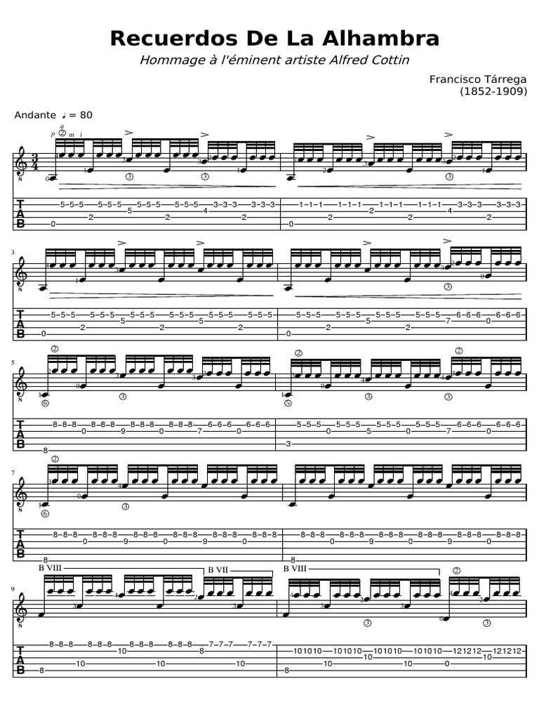 Recuerdos de la Alhambra Tablature | PDF