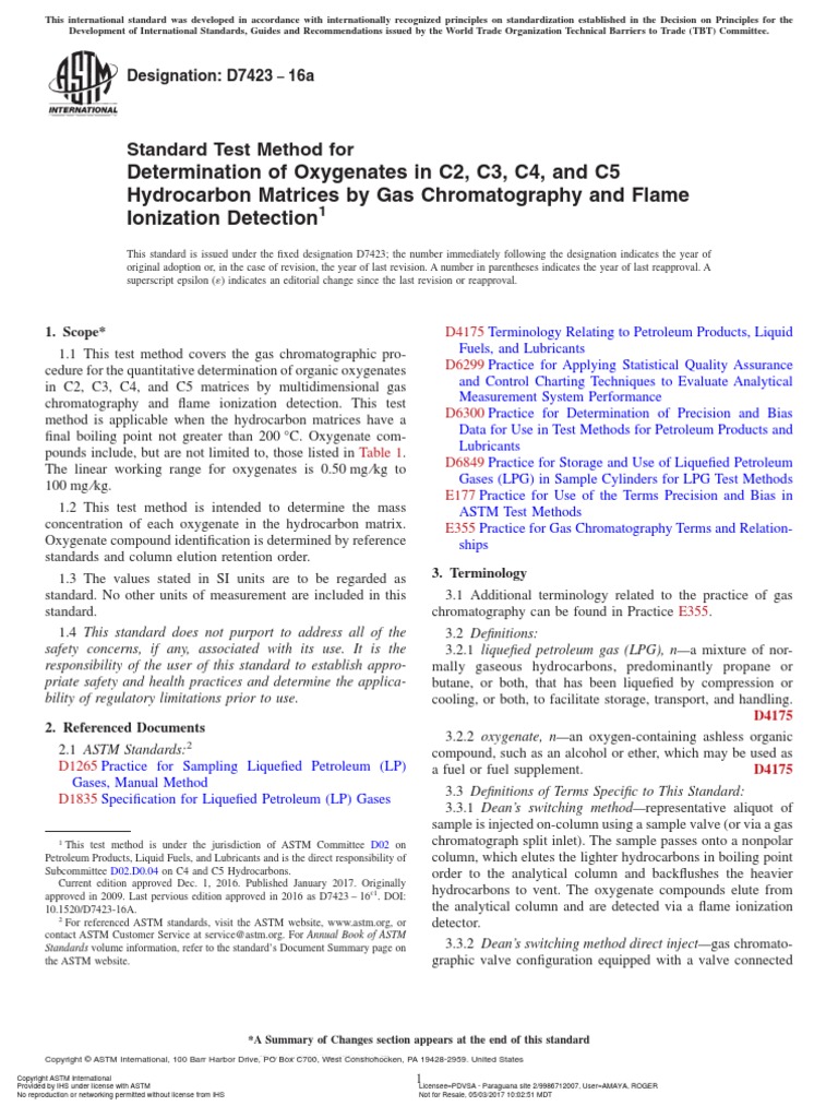 Astm D7423 | PDF | Gas Chromatography | Chromatography