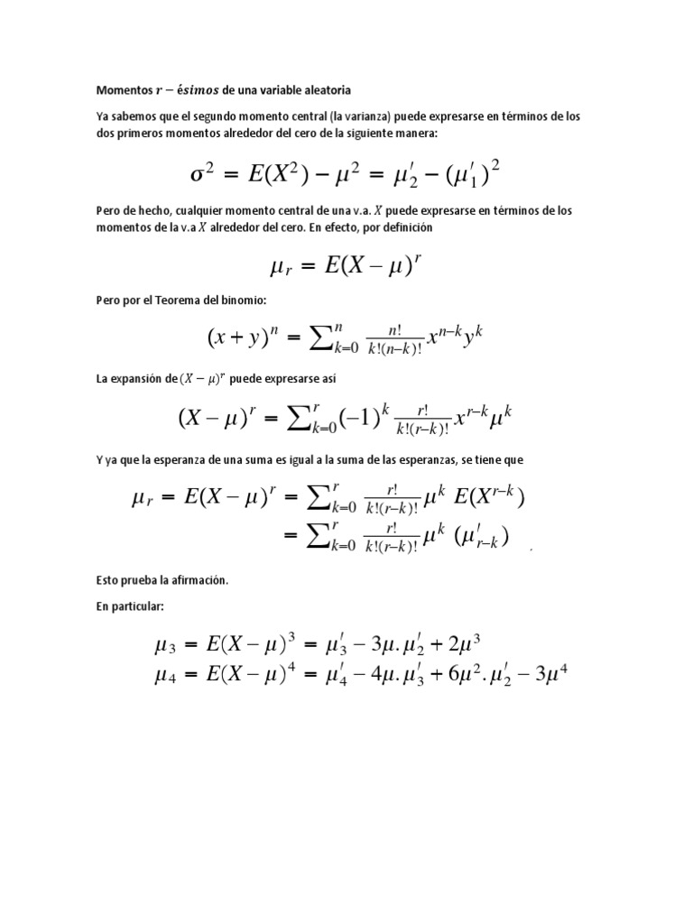 Momentos r-ésimos de variables aleatorias | PDF | Ciencias sociales ...