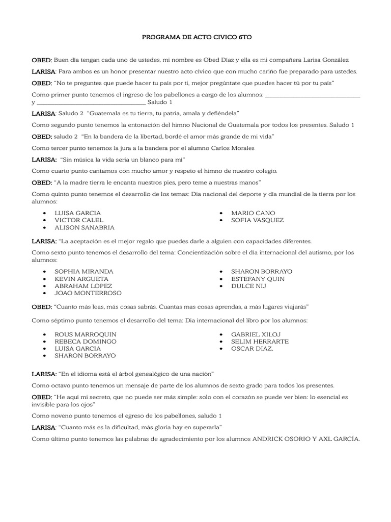 Programa de Acto Civico 6to | PDF | Viajes y turismo