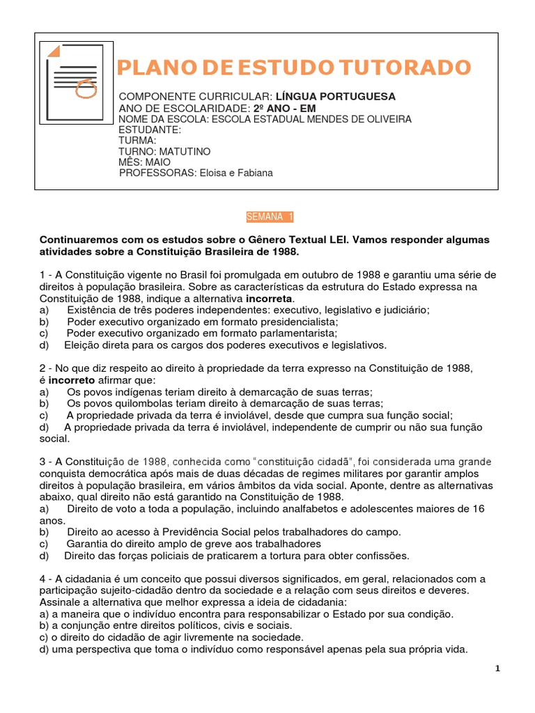 Pet Complementar - 2º Ano em - Língua Portuguesa | PDF | Cidadania
