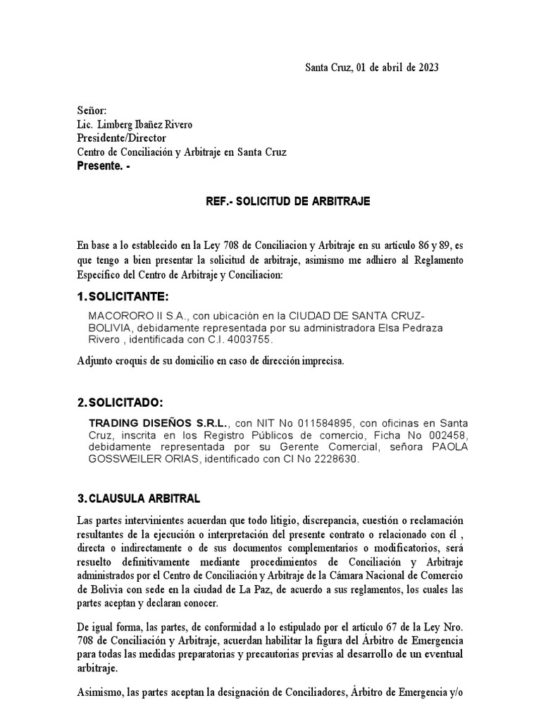 Solicitud de Arbitraje | PDF | Arbitraje