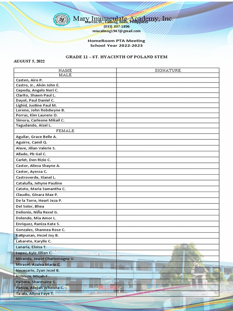 Attendance Pta Meeting | PDF