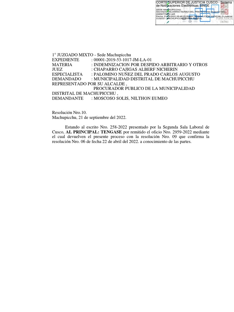 Exp. 00001-2019-53-1017-JM-LA-01 - Expediente Moscoso Solis | PDF