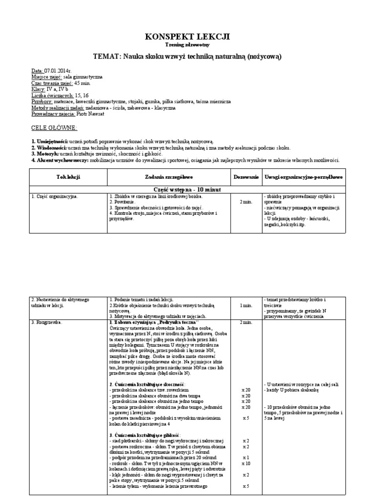 Nauka Skoku Wzwyz Technika Naturalna | PDF