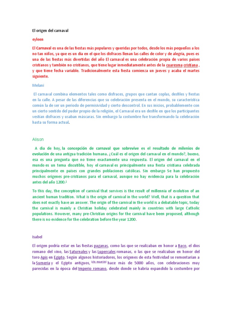El Origen Del Carnaval | PDF | Carnaval | Antropología cultural