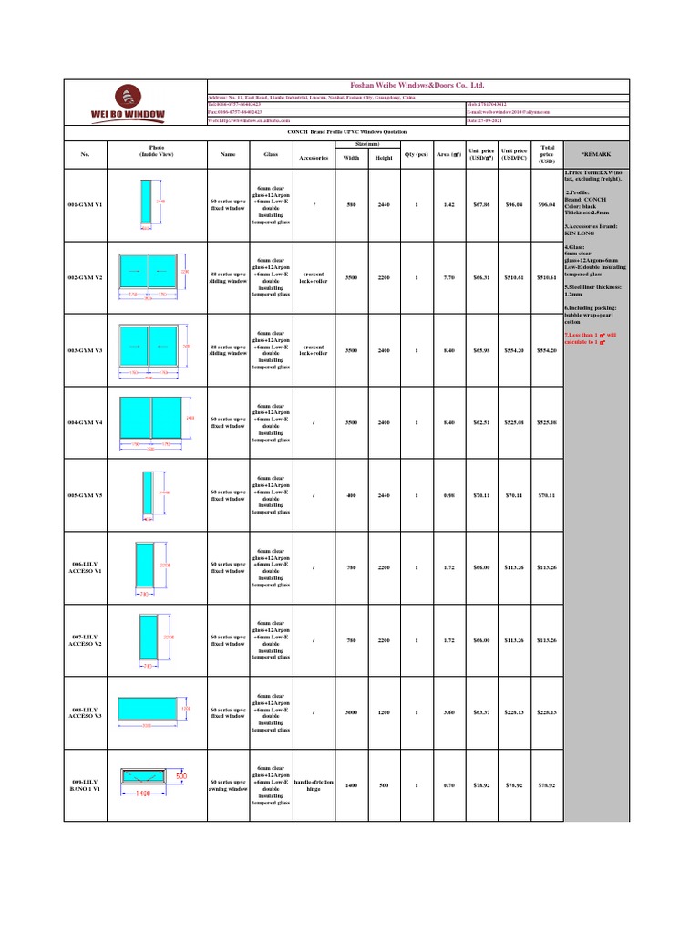 UPVC Windows Price List | PDF | Window | Components