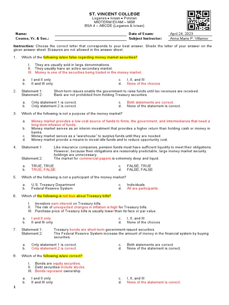 Ms8-Set C Midterm - With Answers | PDF | Bonds (Finance) | Mortgage Loan