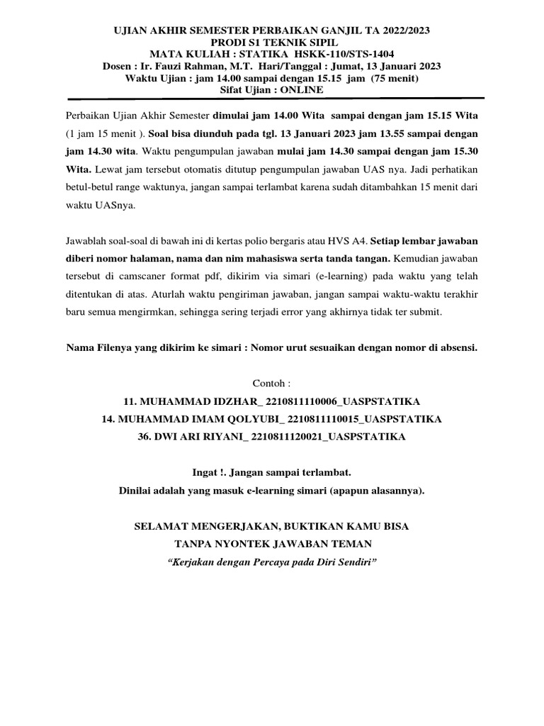 Uas Perbaikan TGL 13 Januari 2023 | PDF