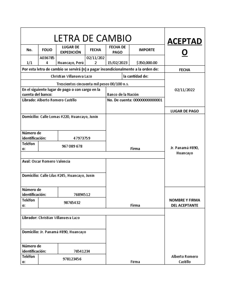 Letra de Cambio | PDF
