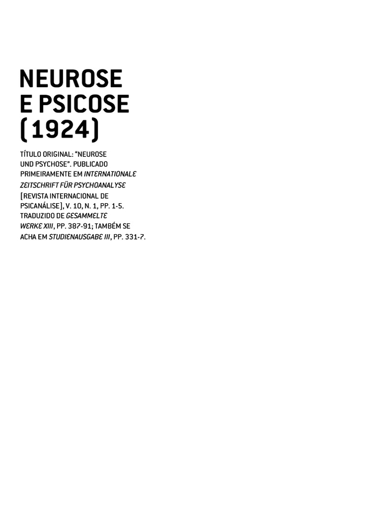 6.1. Neurose e Psicose, de Sigmund Freud | PDF | Percepção | Psicose