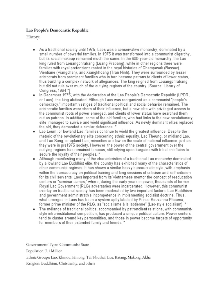 LAOS History and Political System | PDF | Laos | Communism