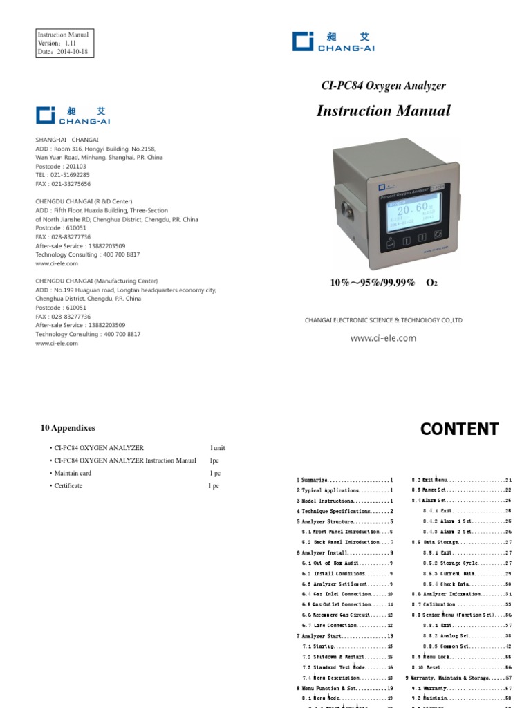 CI-PC84 Instruction Manual-1.11-141018-YHZ | PDF | Pipe (Fluid ...