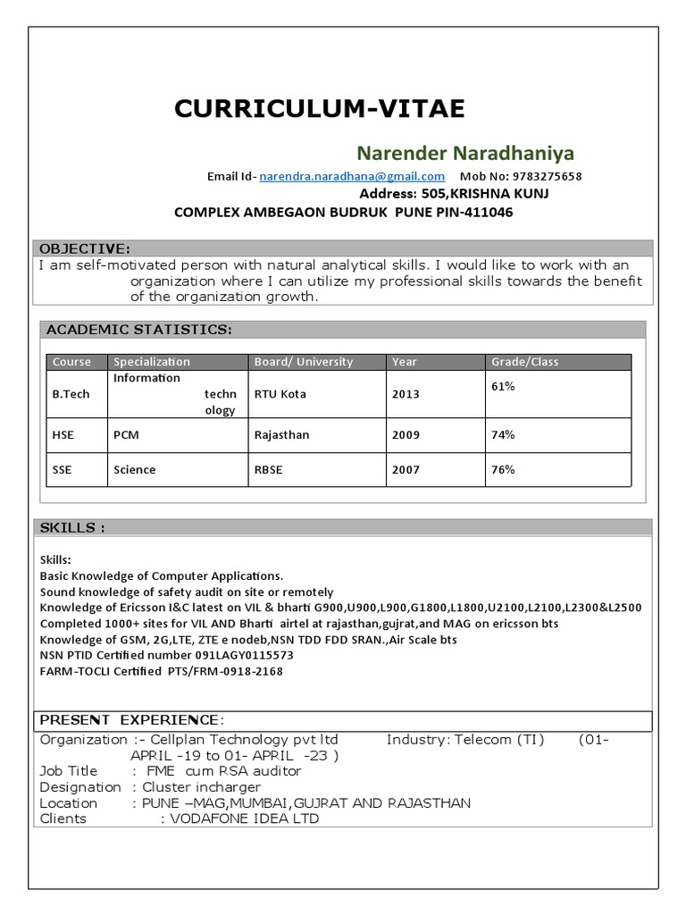 A Well-Rounded Resume for a Network Engineer with Experience in Telecom ...
