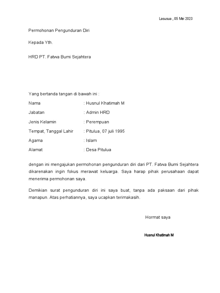 Format Surat Pengunduran Diri | PDF