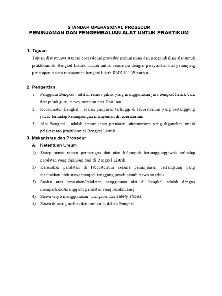SOP Peminjaman Alat Bengkel Listrik | PDF