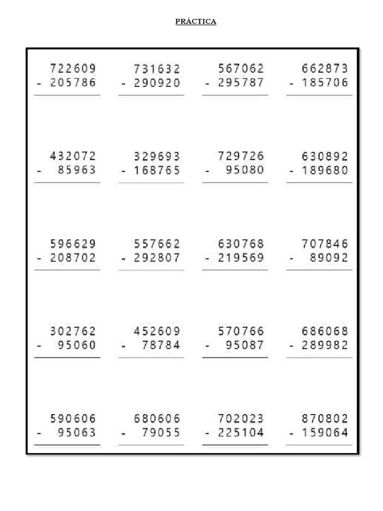 Práctica de Restas | PDF