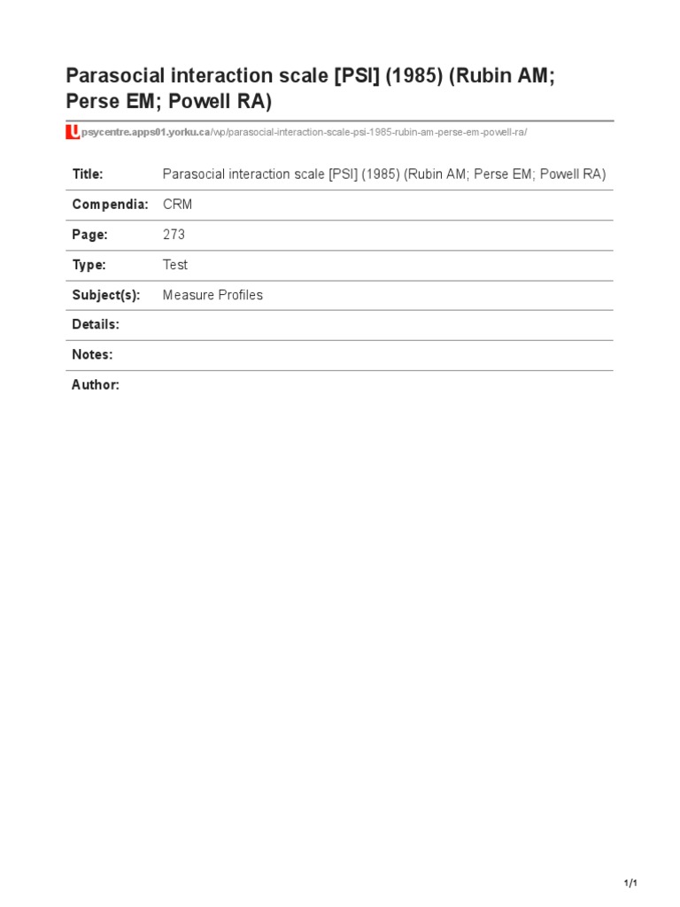 Psycentre - Apps01.yorku - Ca-Parasocial Interaction Scale PSI 1985 ...