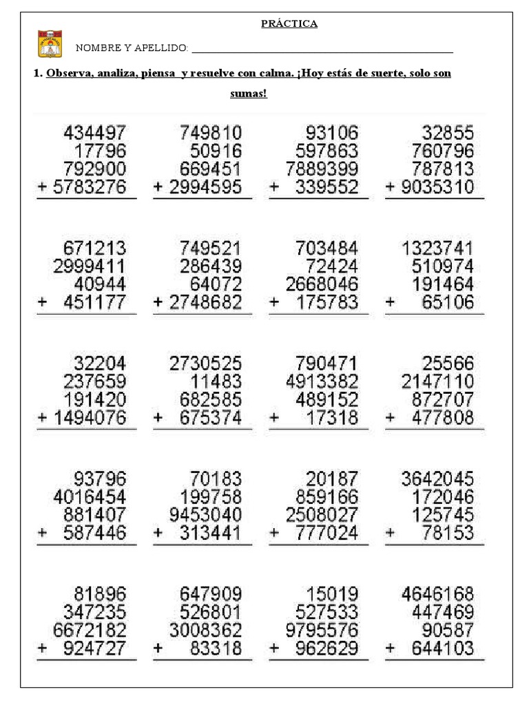 PRÁCTICA de Sumas | PDF