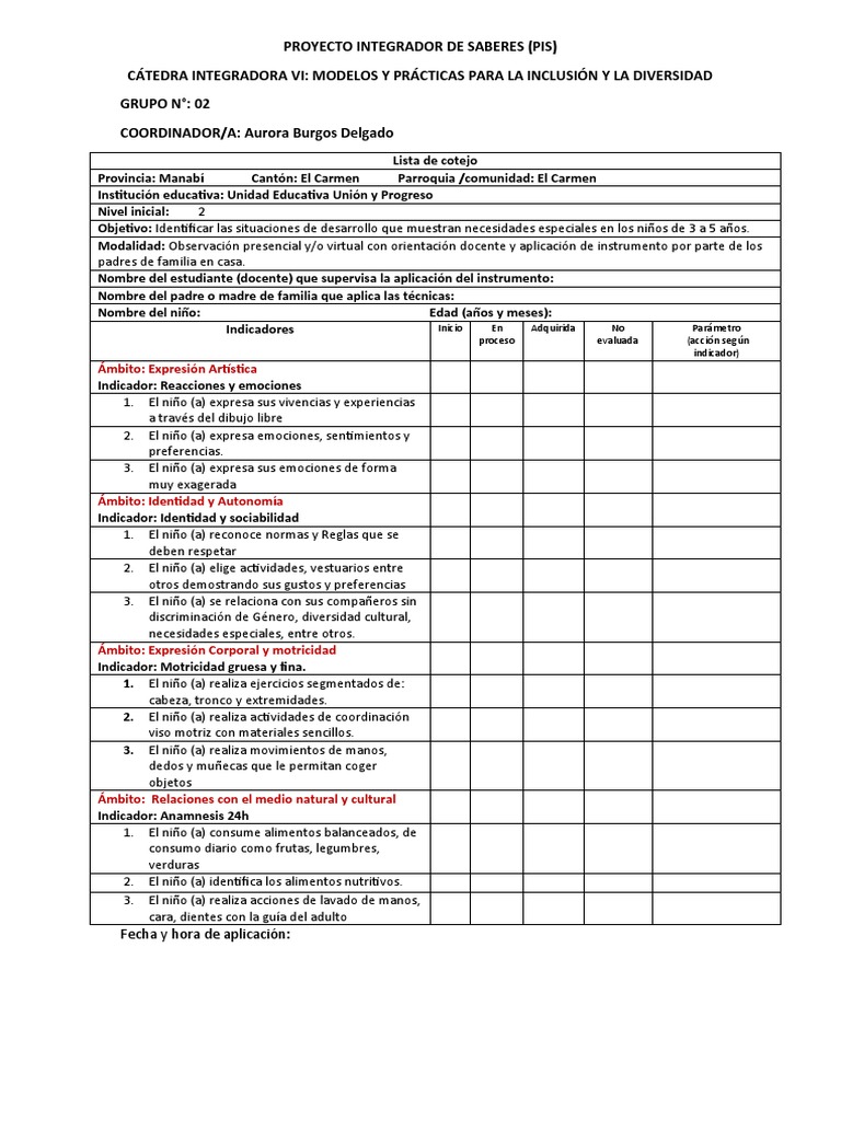 Formato Lista de Cotejo | PDF