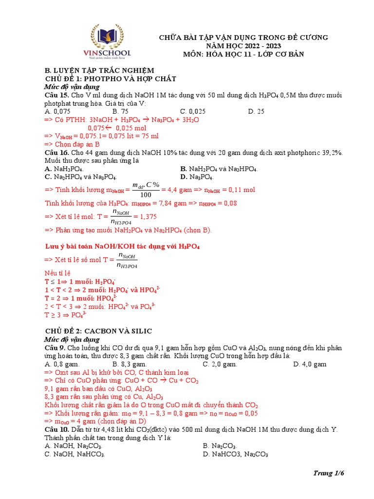 Chữa Bài Tập Vận Dụng Trong Đề Cương - 11CB | PDF