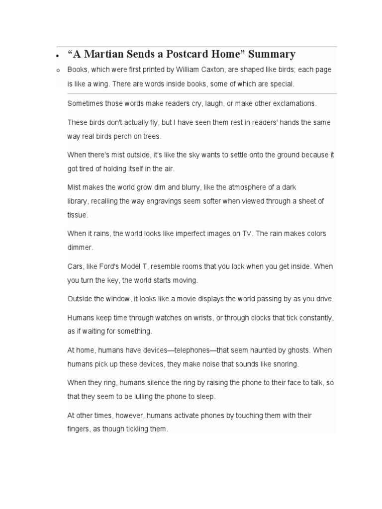 A Martian Sends A Postcard Home Analysis | PDF