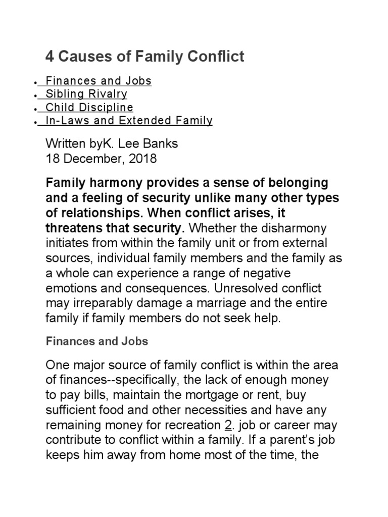 4 Causes of Family Conflict | PDF