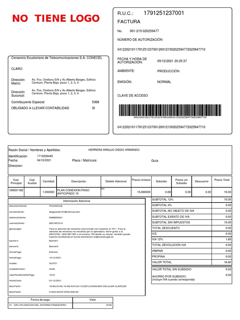 Formato factura Sri 2021 | PDF | Industrias de servicio | Finanzas del gobierno
