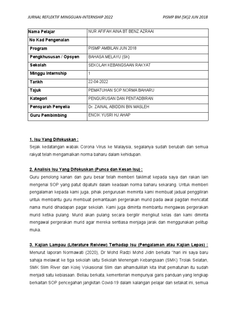 Format Jurnal Reflektif Mingguan (1) | PDF