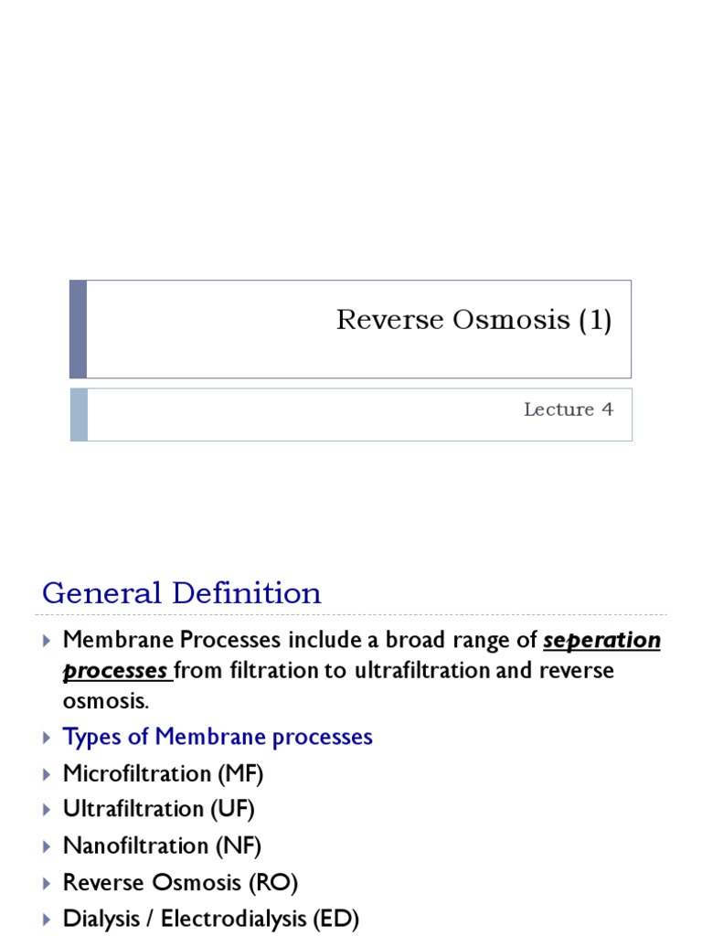 Overview of Reverse Osmosis Process | PDF | Membrane | Osmosis