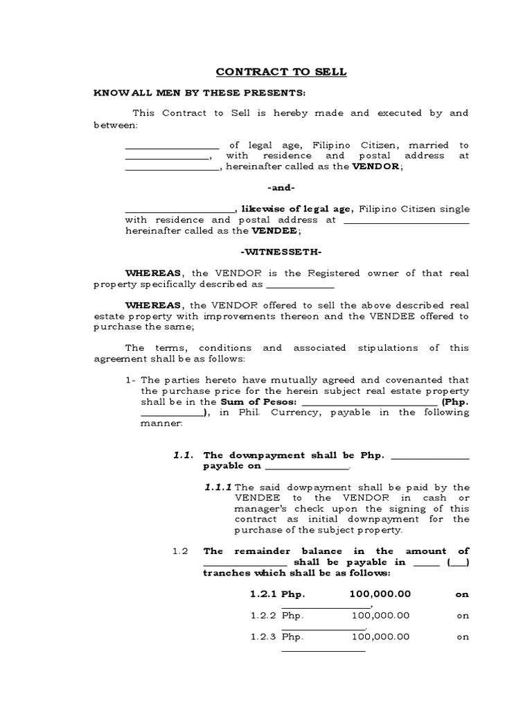 Contract To Sell Sample | Download Free PDF | Taxes | Government