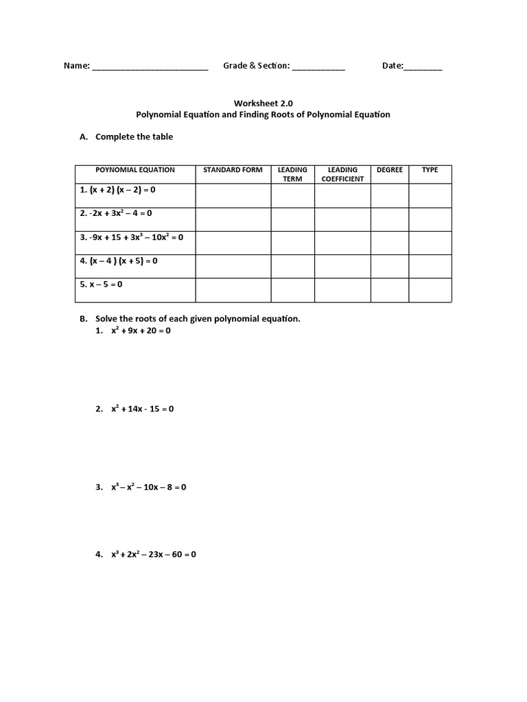 Polynomial Equations & Roots of Polynomial Equations | PDF