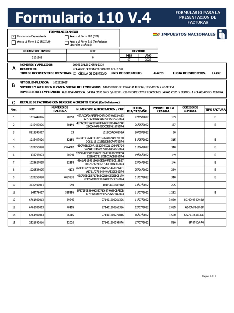 Form 110 Julio | PDF