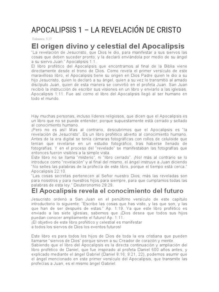 Apocalipsis 1.. | PDF | Juan el apóstol | Jesús
