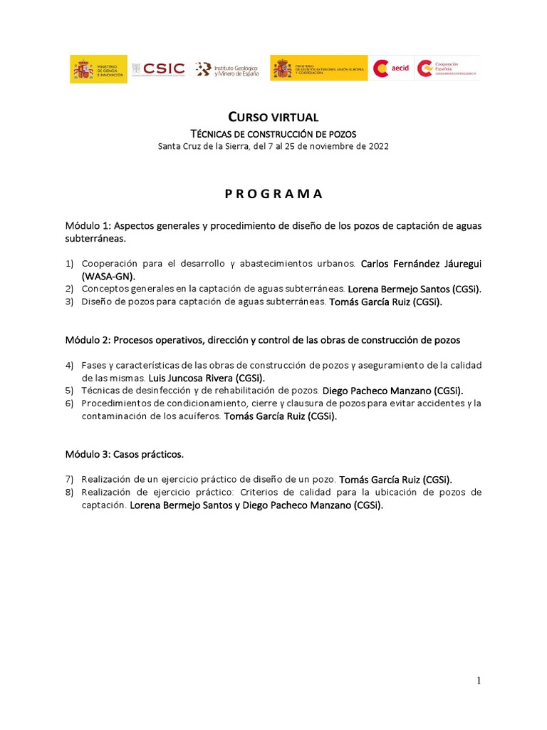 Programa Final (Curso Pozos_IGME) | PDF