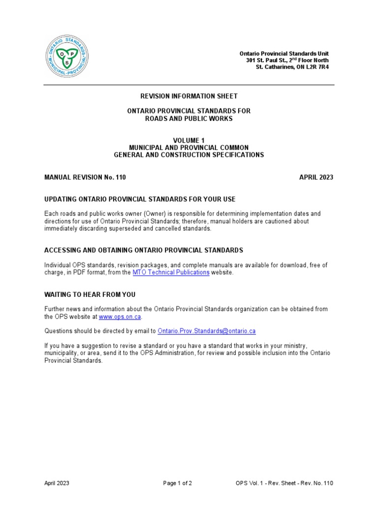 OPS Revision Sheet - Vol 1 - Rev 110 - Apr 2023 | PDF | Road Surface ...