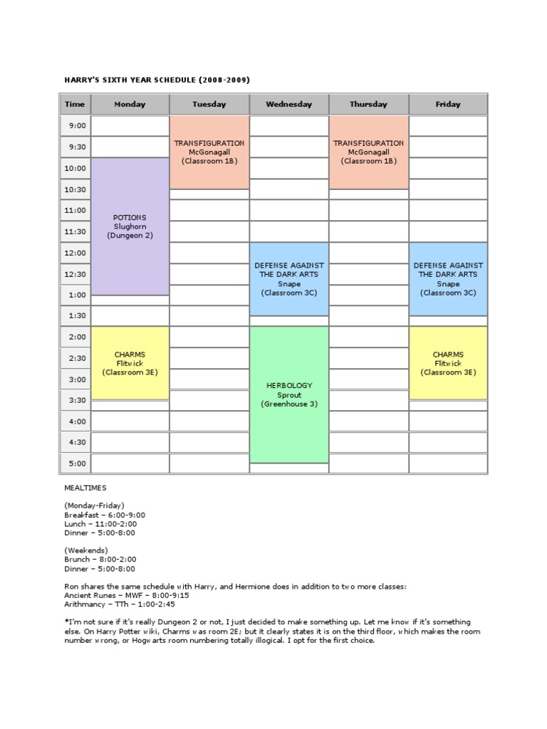 Class Schedule | PDF | Contemporary Fantasy Novels | Harry Potter