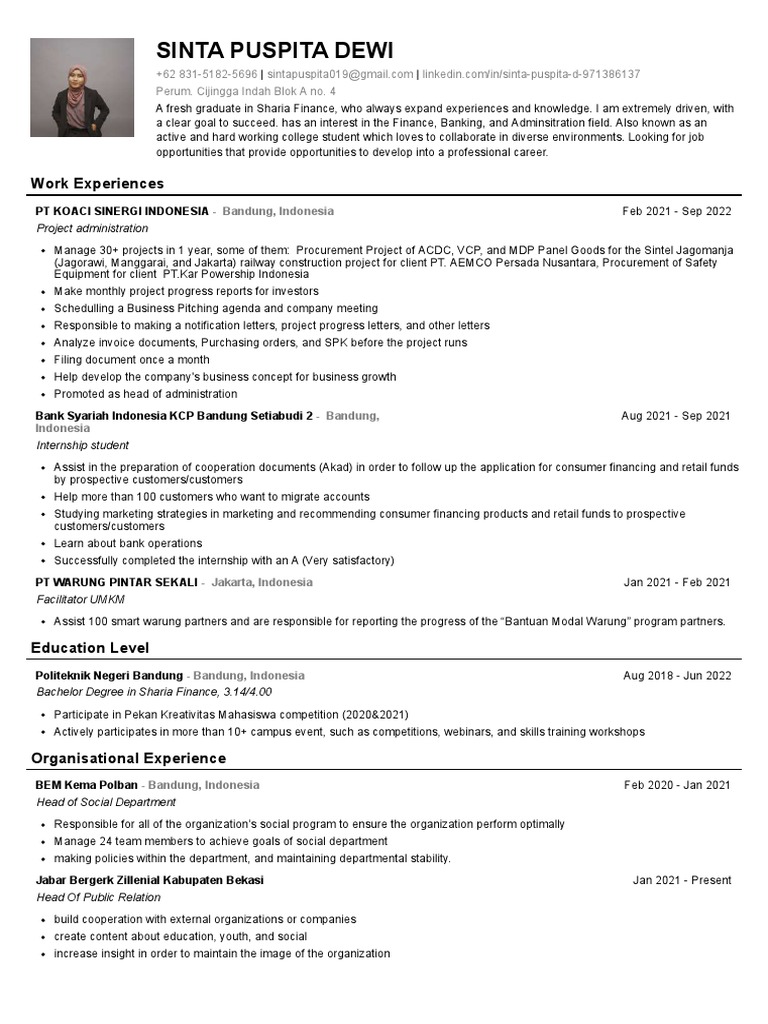 CV - Sinta Puspita Dewi | PDF | Business Economics | Economies