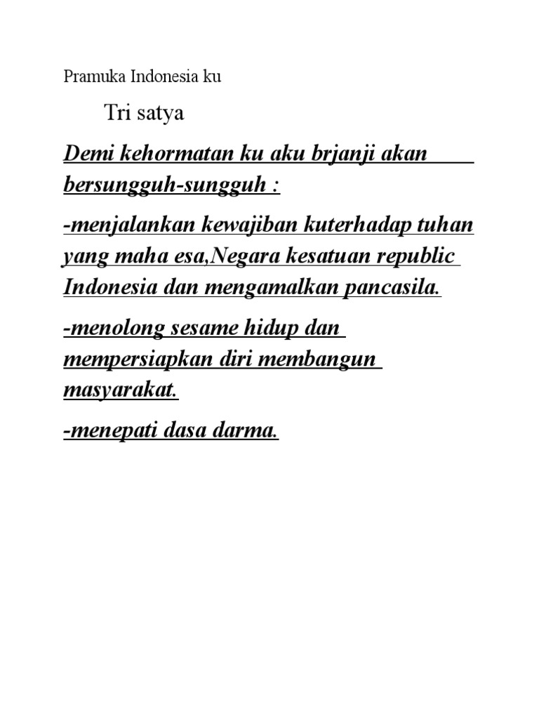 Tri Satya Pramuka: Janji dan Kewajiban | PDF | Agama & Spiritualitas