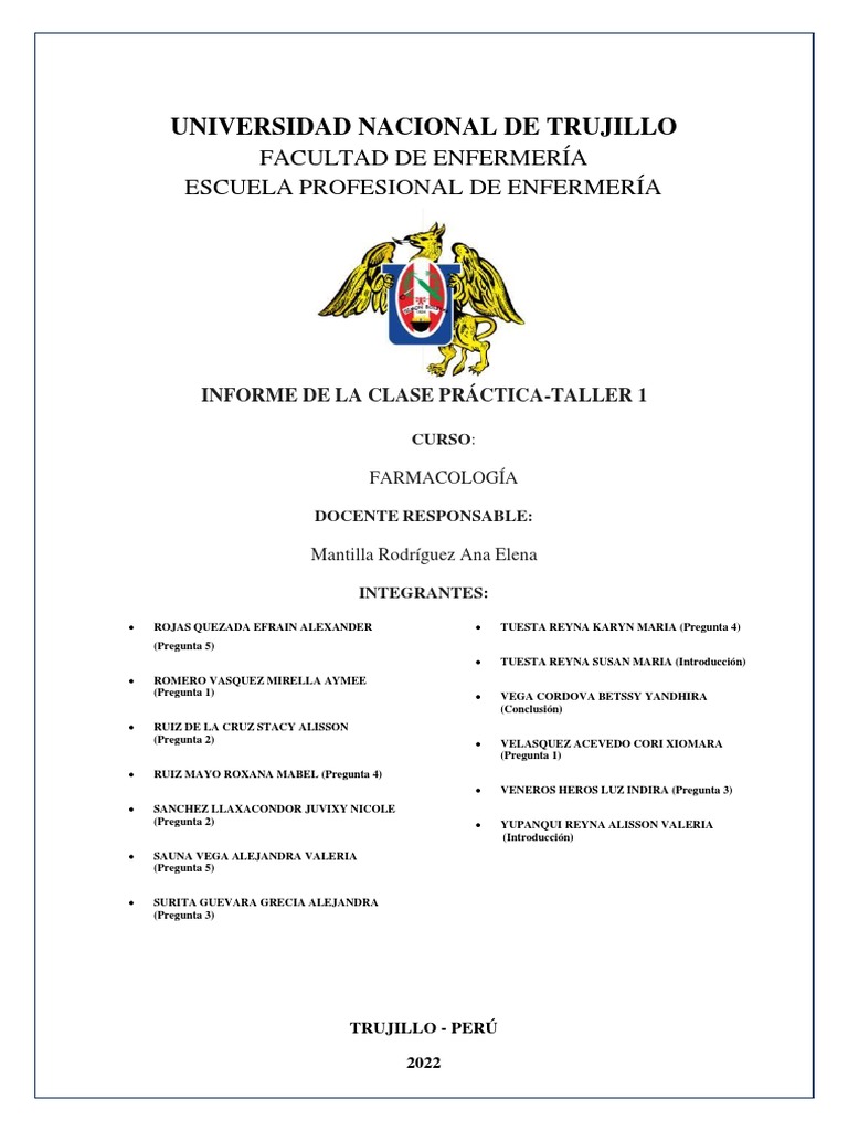 ACTIVIDAD DE TALLER 1 - FARMACOLOGÍA SUB3 Arreglado | PDF