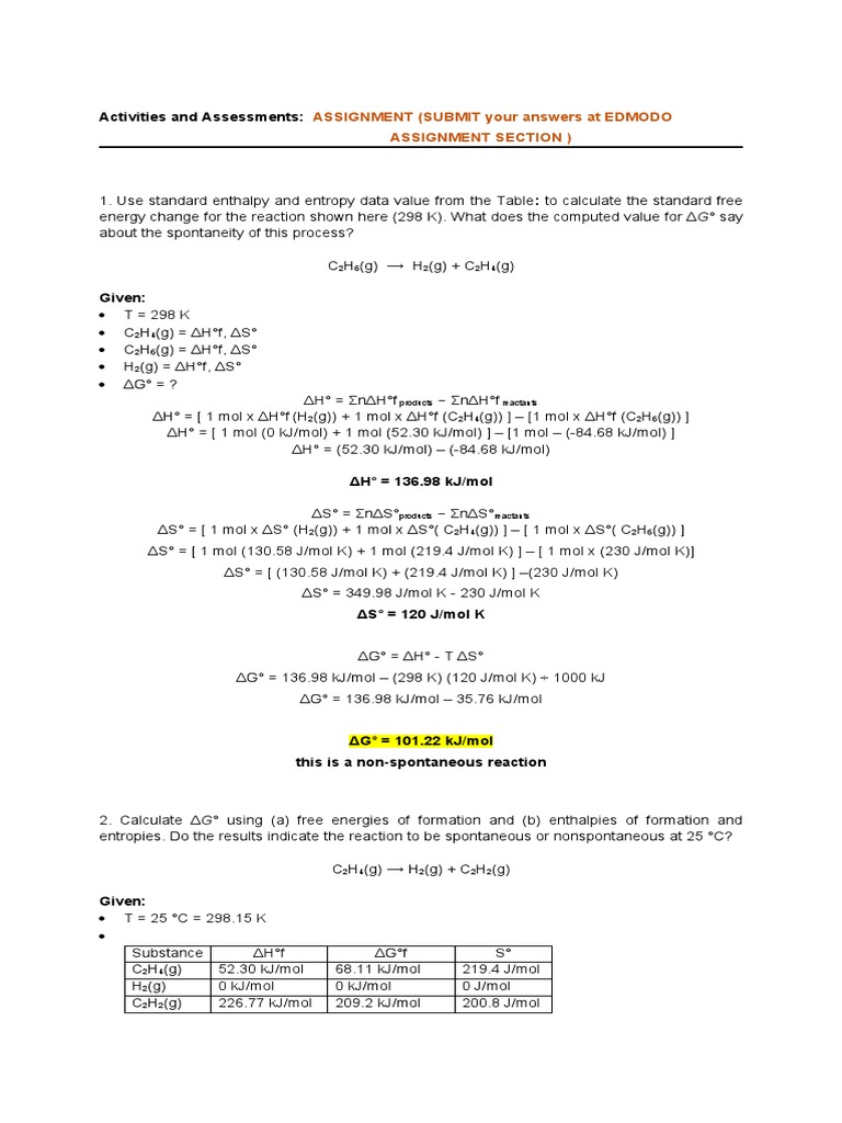 Assignment Lesson 5 UNIT 04 GIBBS Free Energy | PDF