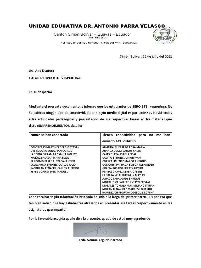 Informe Alumnos 1ero Bte | PDF
