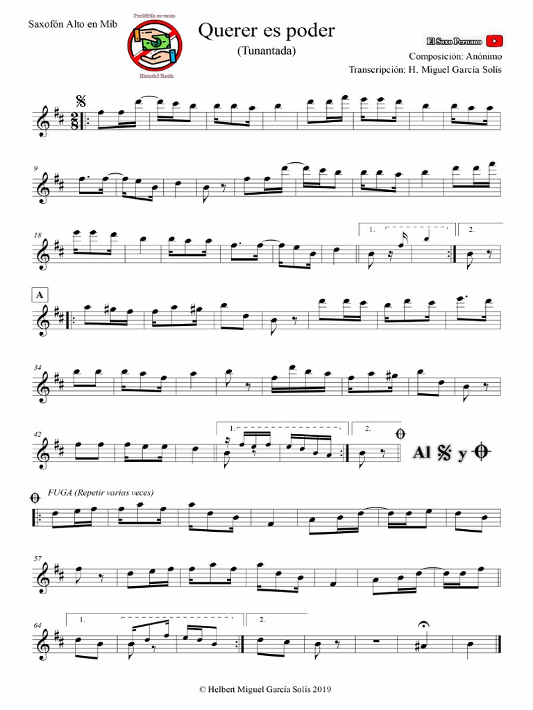 Querer Es Poder - Tunantada - Saxofón Alto en Mib | PDF