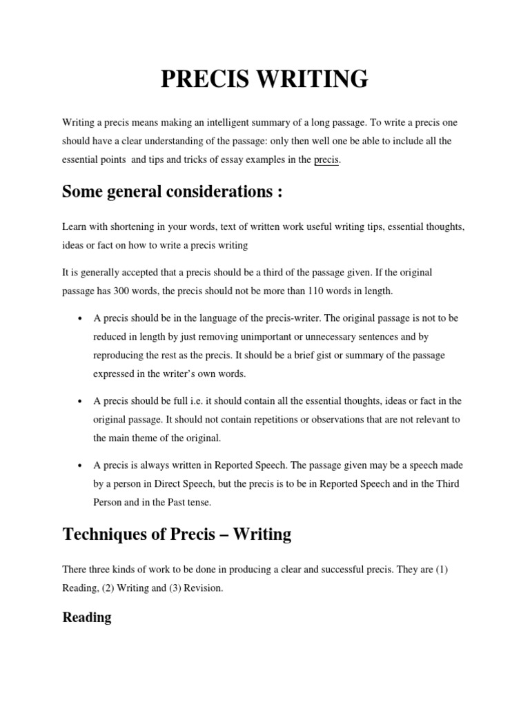 Precis Writing | PDF | Language Arts & Discipline