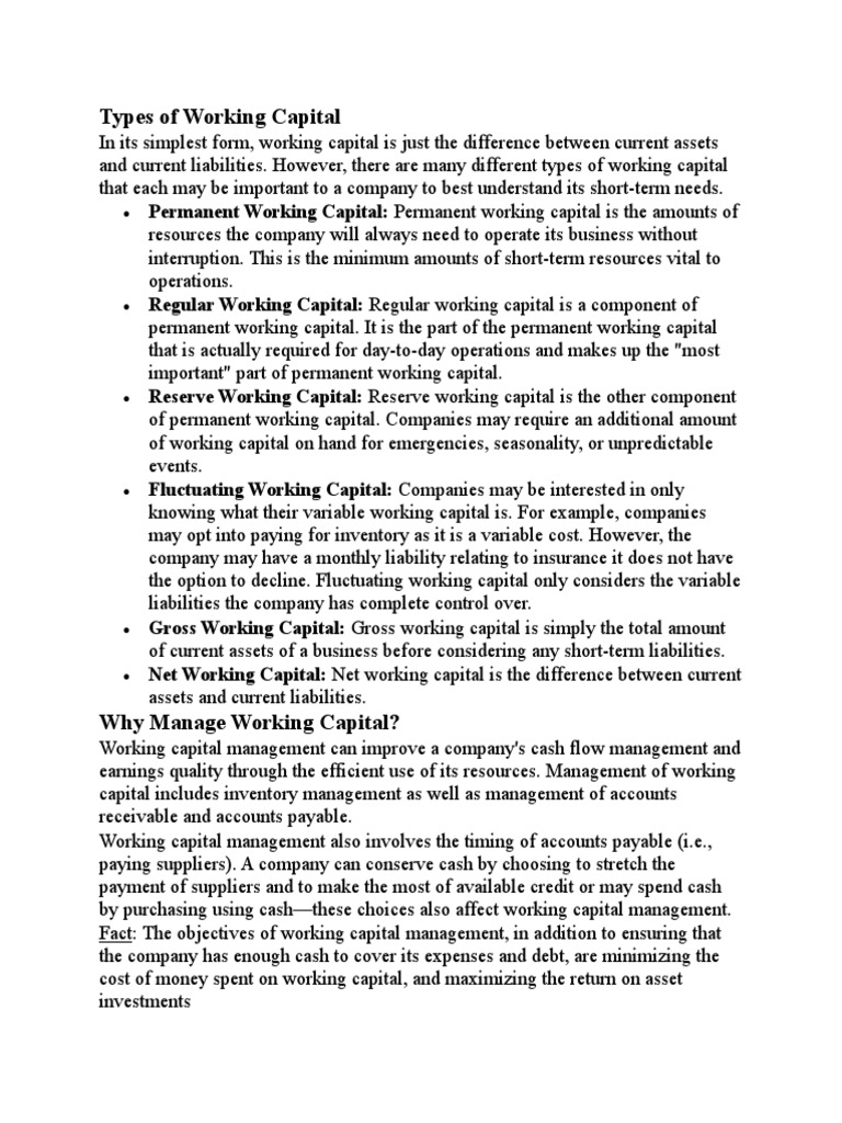 Types of Working Capital | Download Free PDF | Working Capital | Business