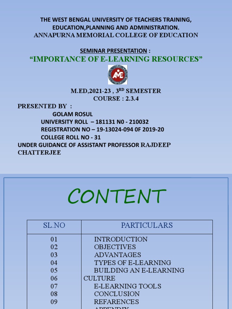 Importance of E-Learning Resources. | PDF | Educational Technology ...