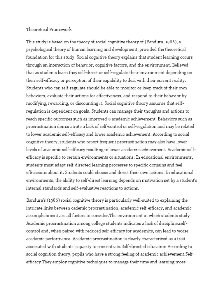 Theoretical Framework | PDF | Self Efficacy | Procrastination