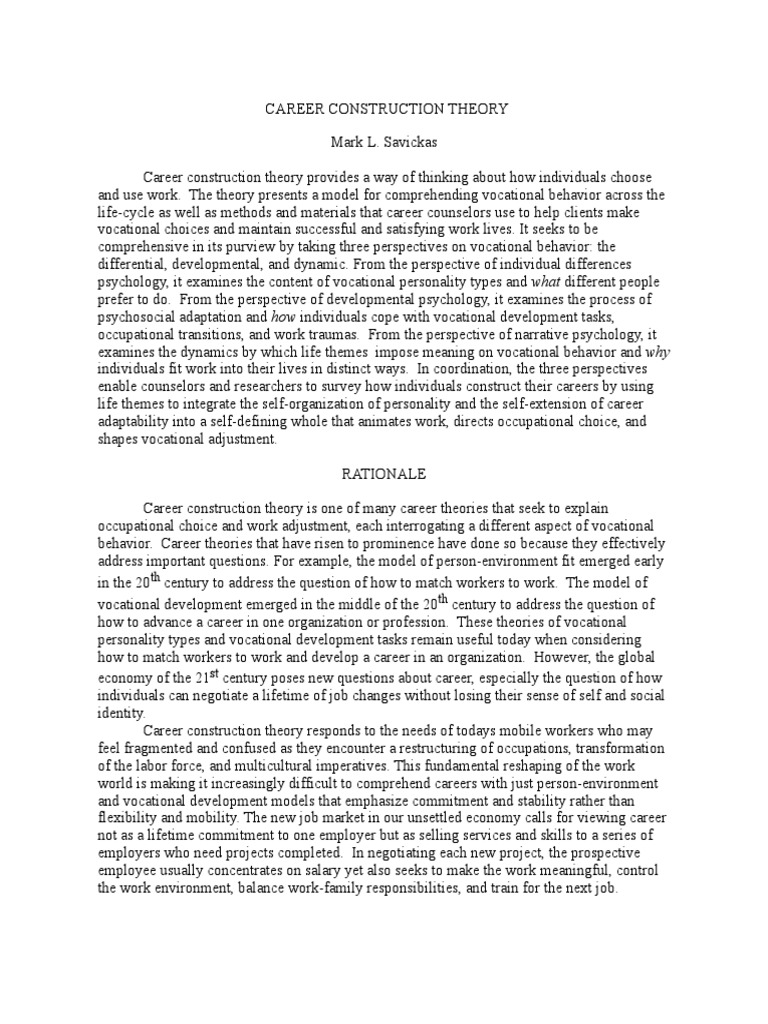 Career Construction Theory | PDF | Theory | Social Constructionism