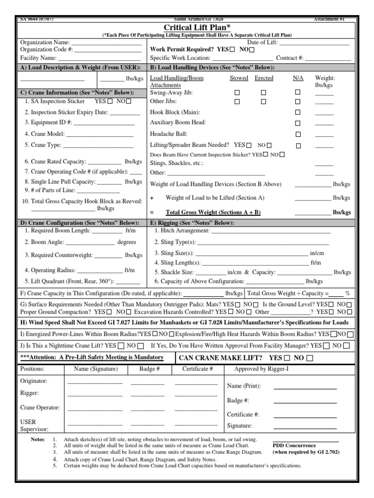5-Critical Lift Plan Form | PDF | Crane (Machine) | Elevator